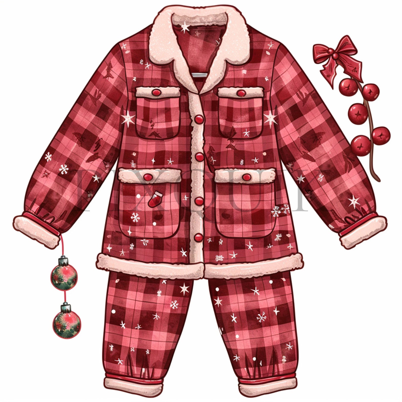 Christmas Pajamas Clipart 10 High Quality JPG Watercolor Pajamas ...