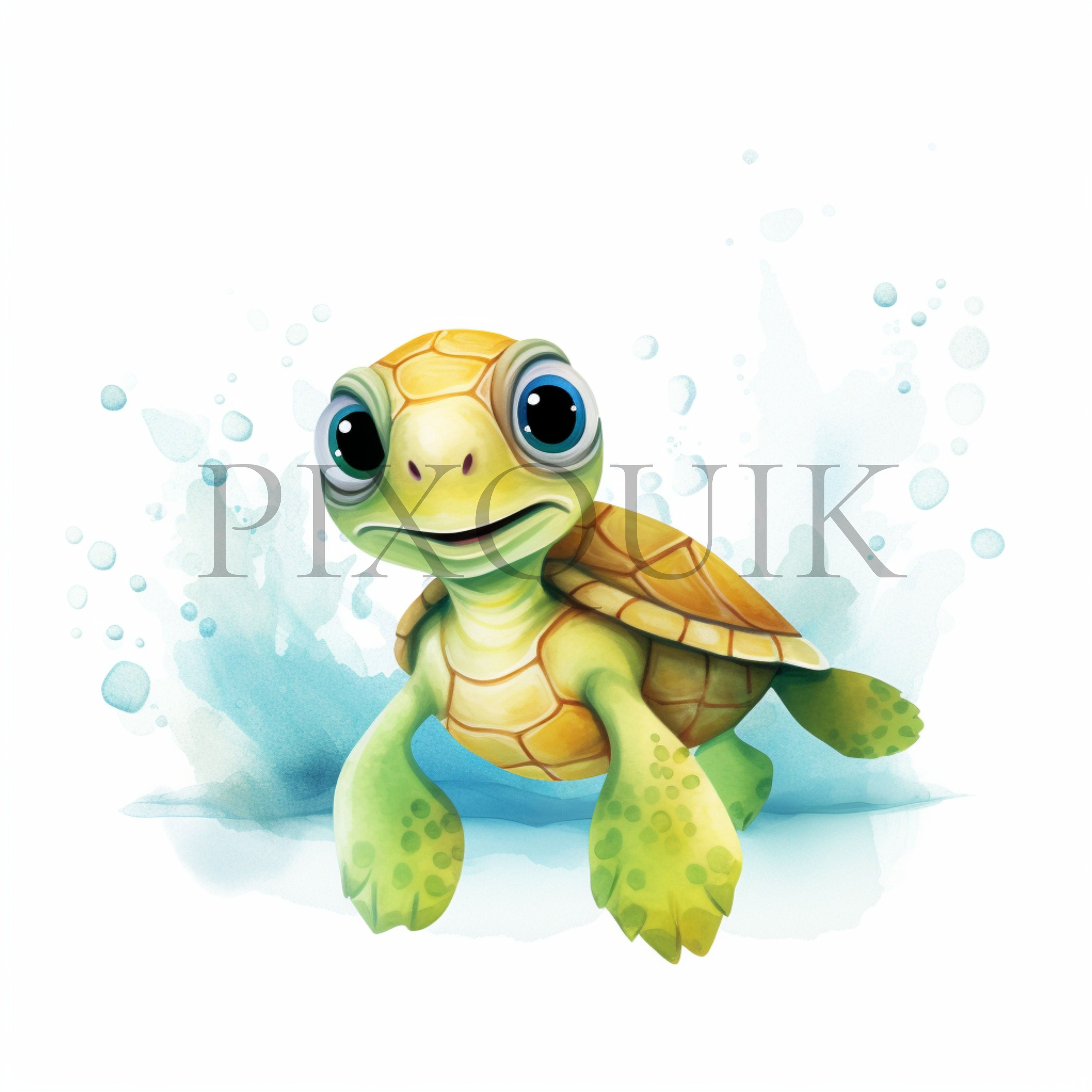 Watercolor Cute Turtle Clipart 10 High-quality Jpgs Sea Turtle Digital ...