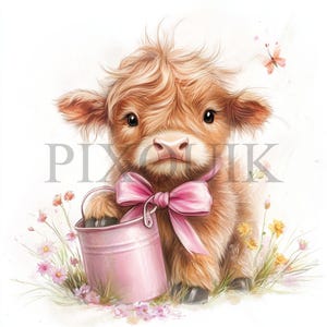 Baby Cow Watercolor Clipart: Pink Bow, Farm Animal (JPG & PNG) - Etsy
