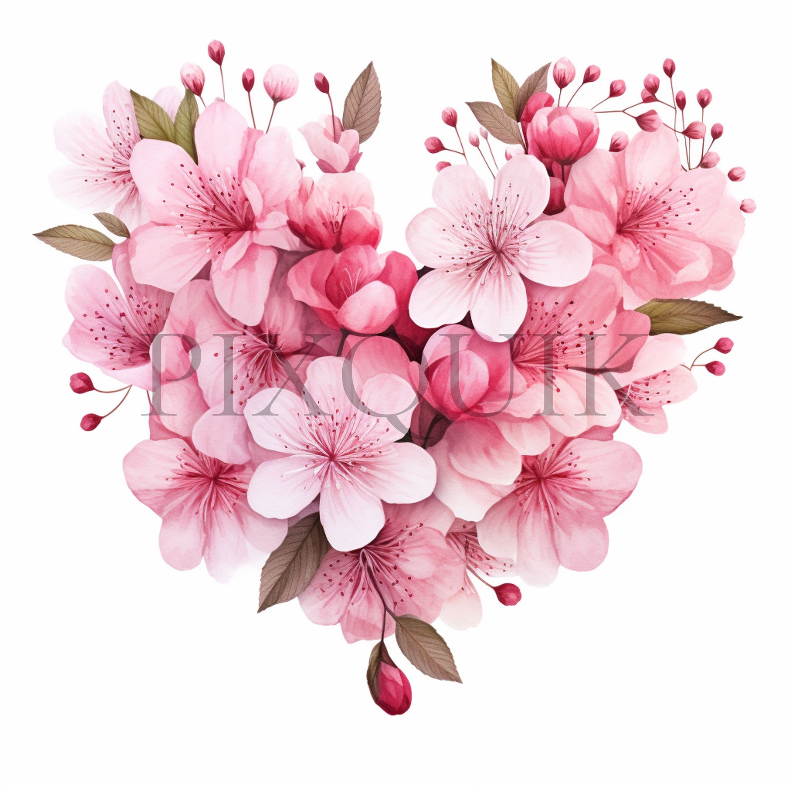 Floral Heart Cherry Blossom Clipart | Romantic Art (JPG) - Etsy