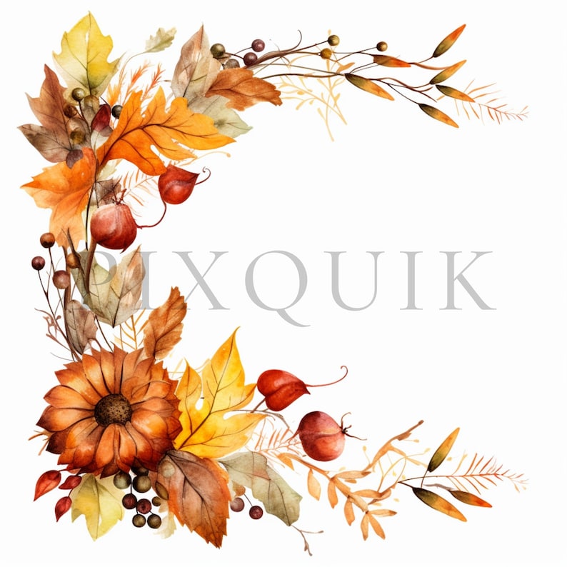 Autumn Leaf Border Clipart | Watercolor Fall Leaves (digital Download ...