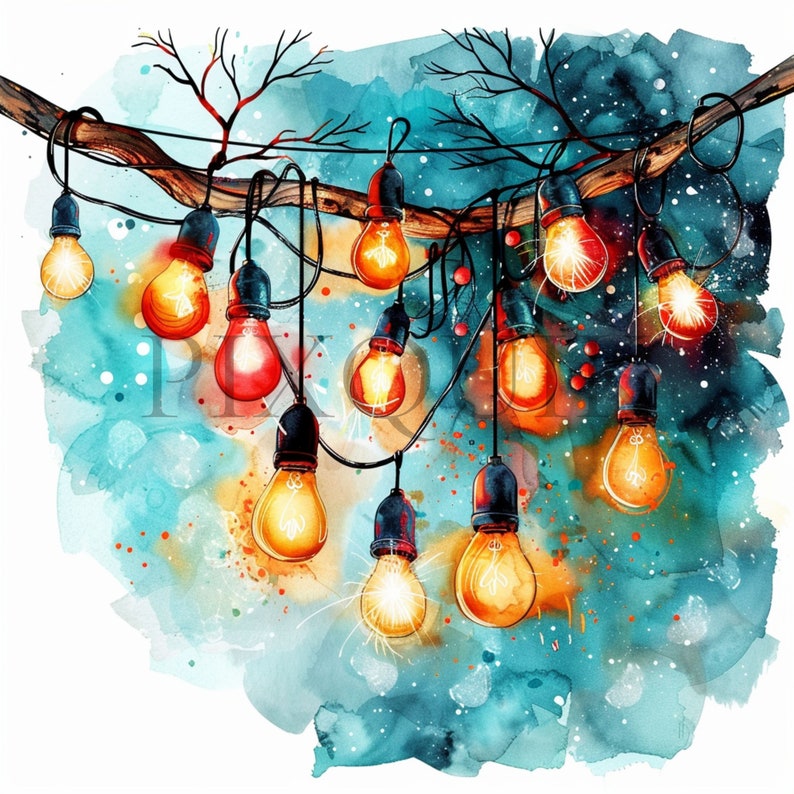 Festive Holiday Lights Clipart | Christmas Town Illustration (digital ...