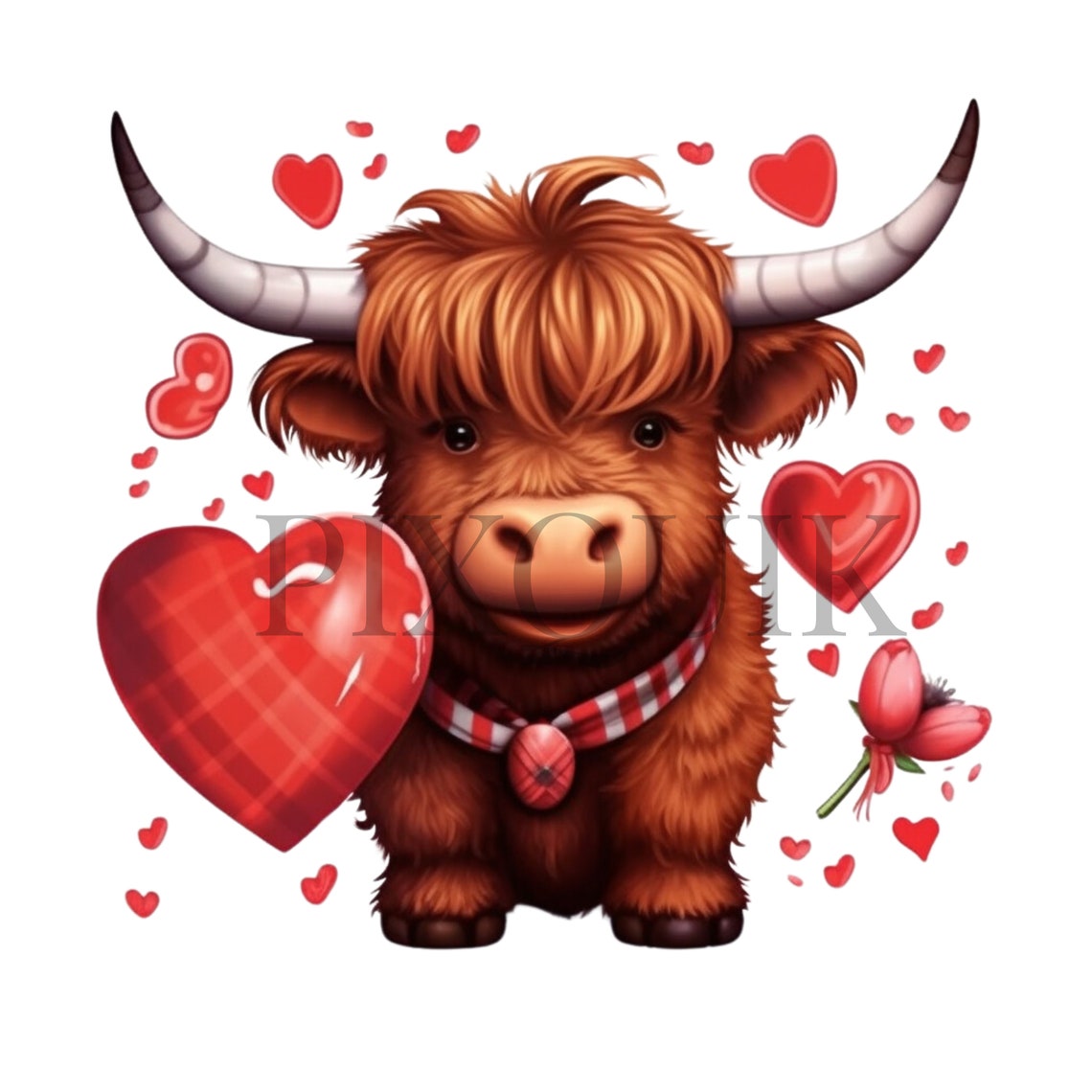 Valentines Highland Cow Clipart Bundle Scottish Highland Cow Set of 10 ...