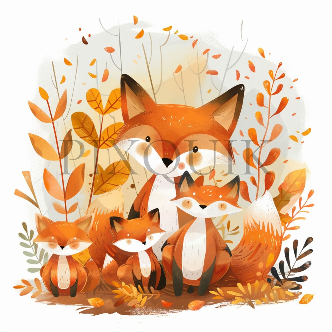 Fall Fox Family Clipart | Autumn Animals (digital Download) - Etsy