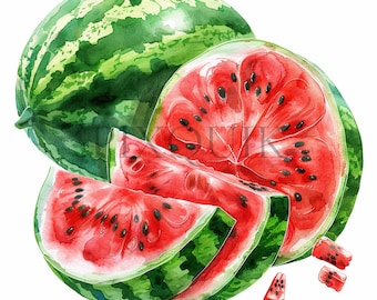 Watermelon Watercolor Clipart, Instant Download, Watermelon Clip Art ...