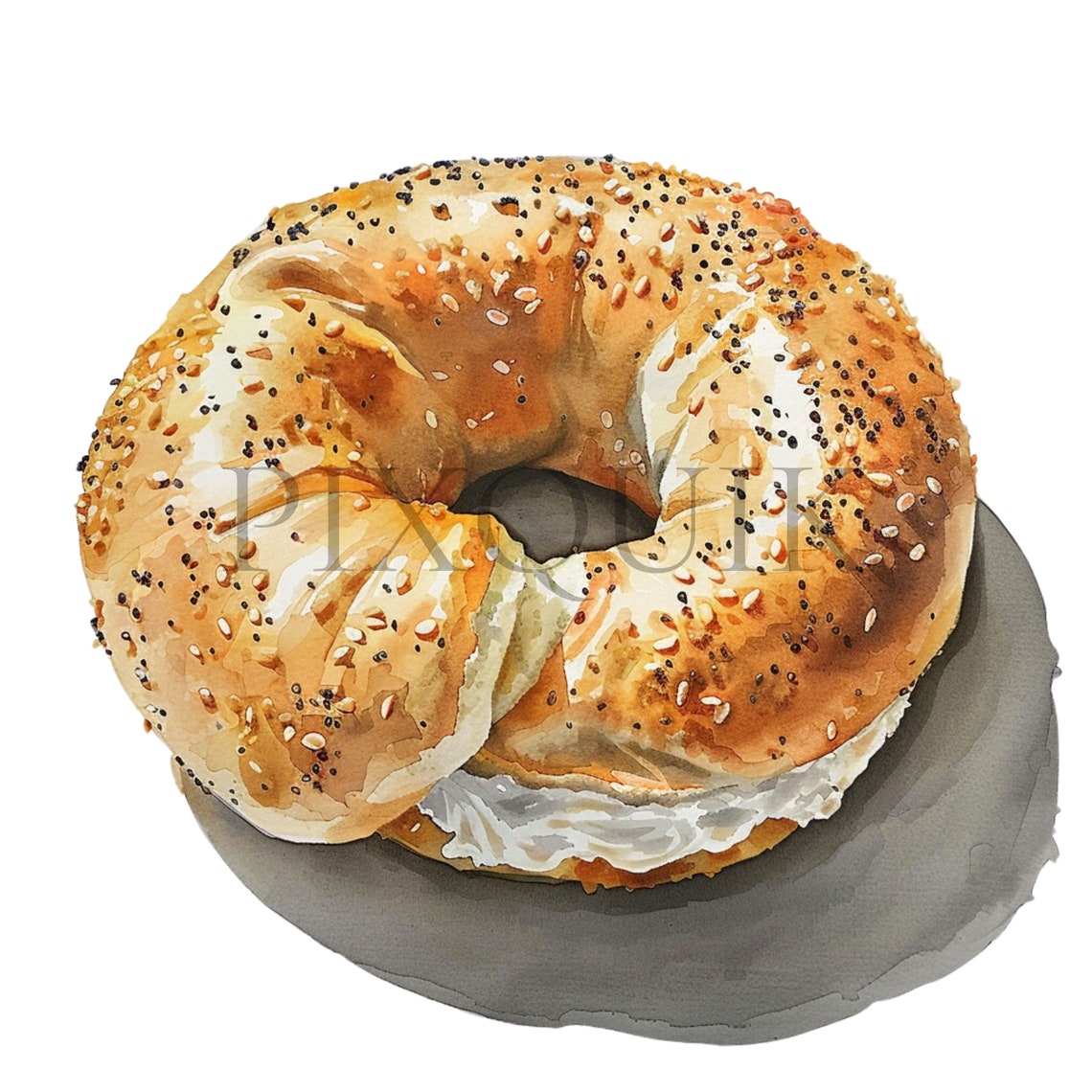 Watercolor Bagel Clipart Bagel With Cream Cheese Clipart Bagel With ...