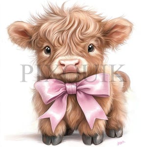Baby Cow Watercolor Clipart: Pink Bow, Farm Animal (JPG & PNG) - Etsy