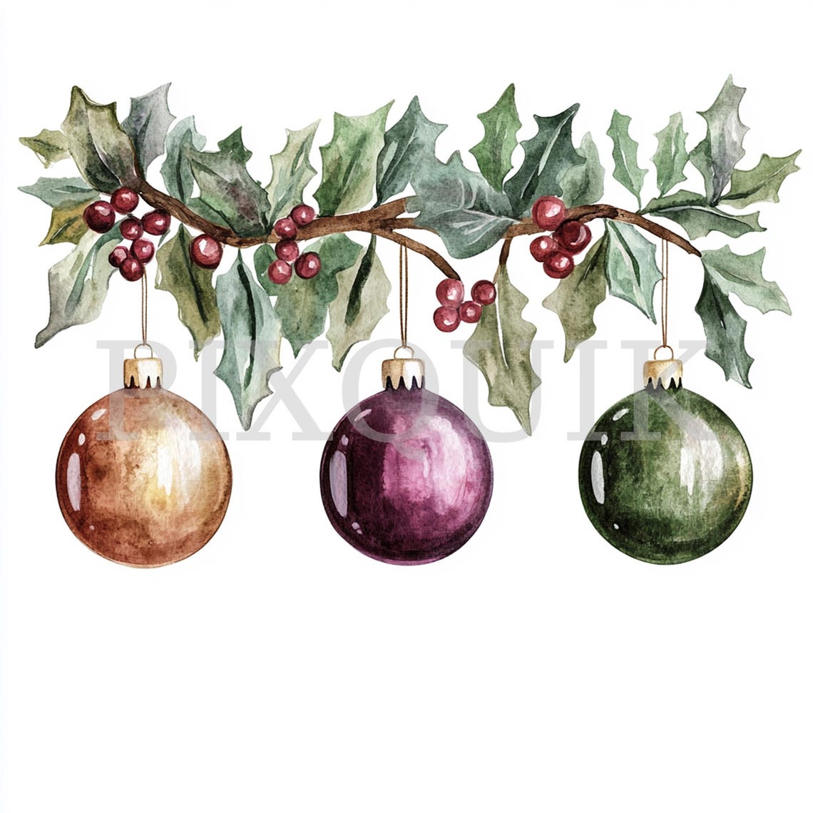 Watercolor Christmas Bauble Clipart: Bohemian Green Tones (57 PNG Files ...