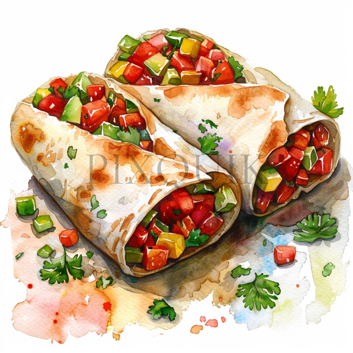 Watercolor Burrito Clipart 10 High Quality Jpgs Breakfast Burrito ...