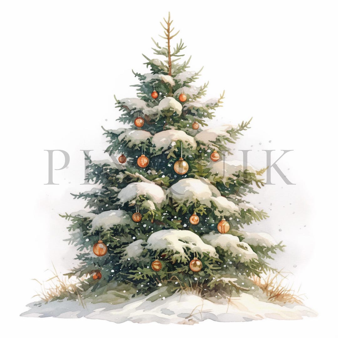 Watercolor Christmas Tree Clipart | Winter Scene Jpgs (digital Download ...