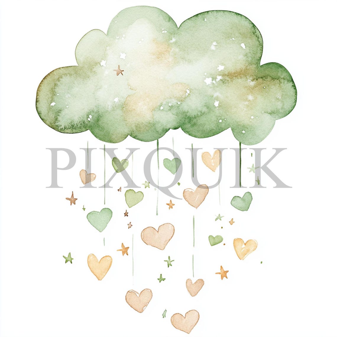 Watercolor Cloud Clipart: Raining Stars and Hearts (JPG & PNG Digital ...