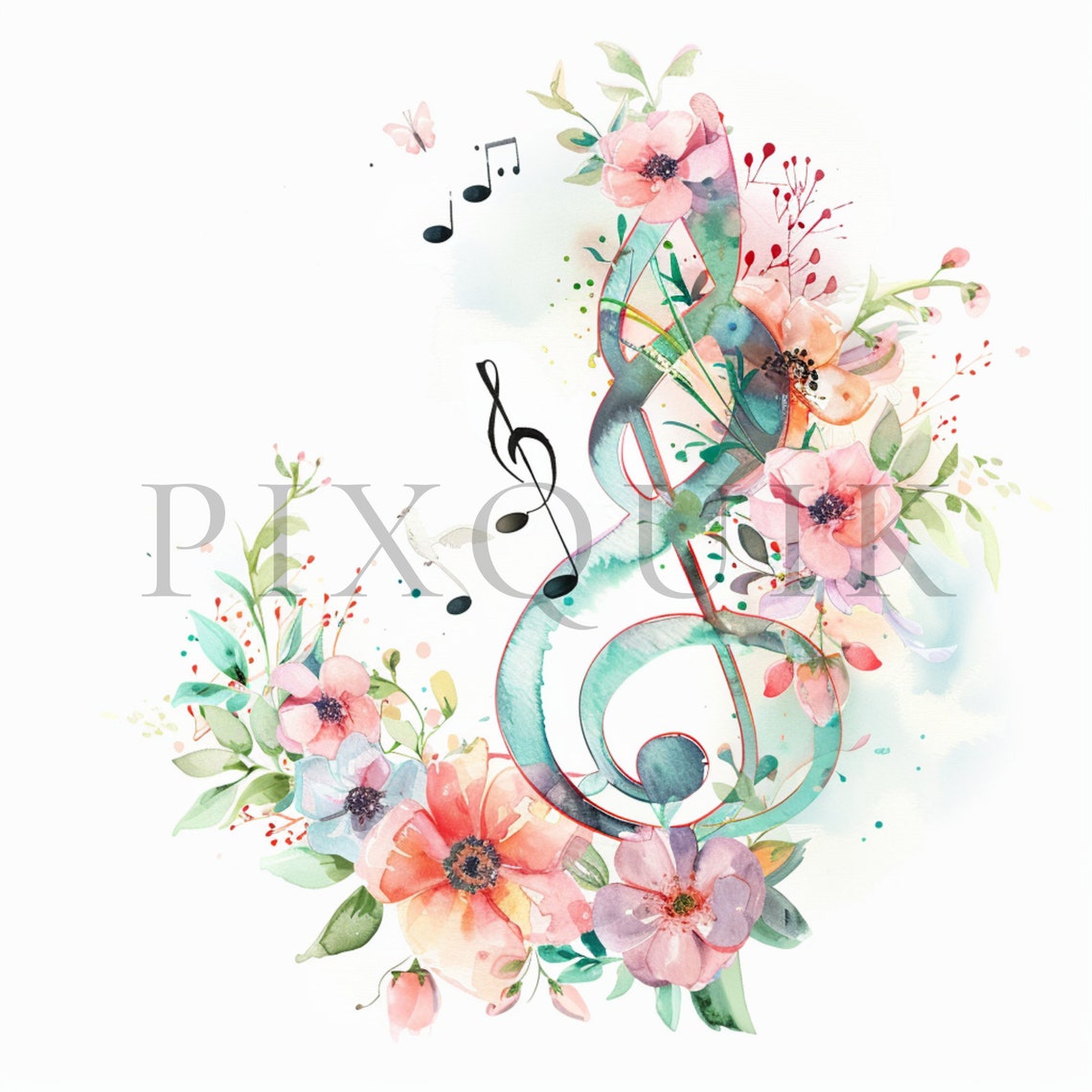 Floral Musical Notes Clipart | Watercolor Music Graphics (JPG) - Etsy