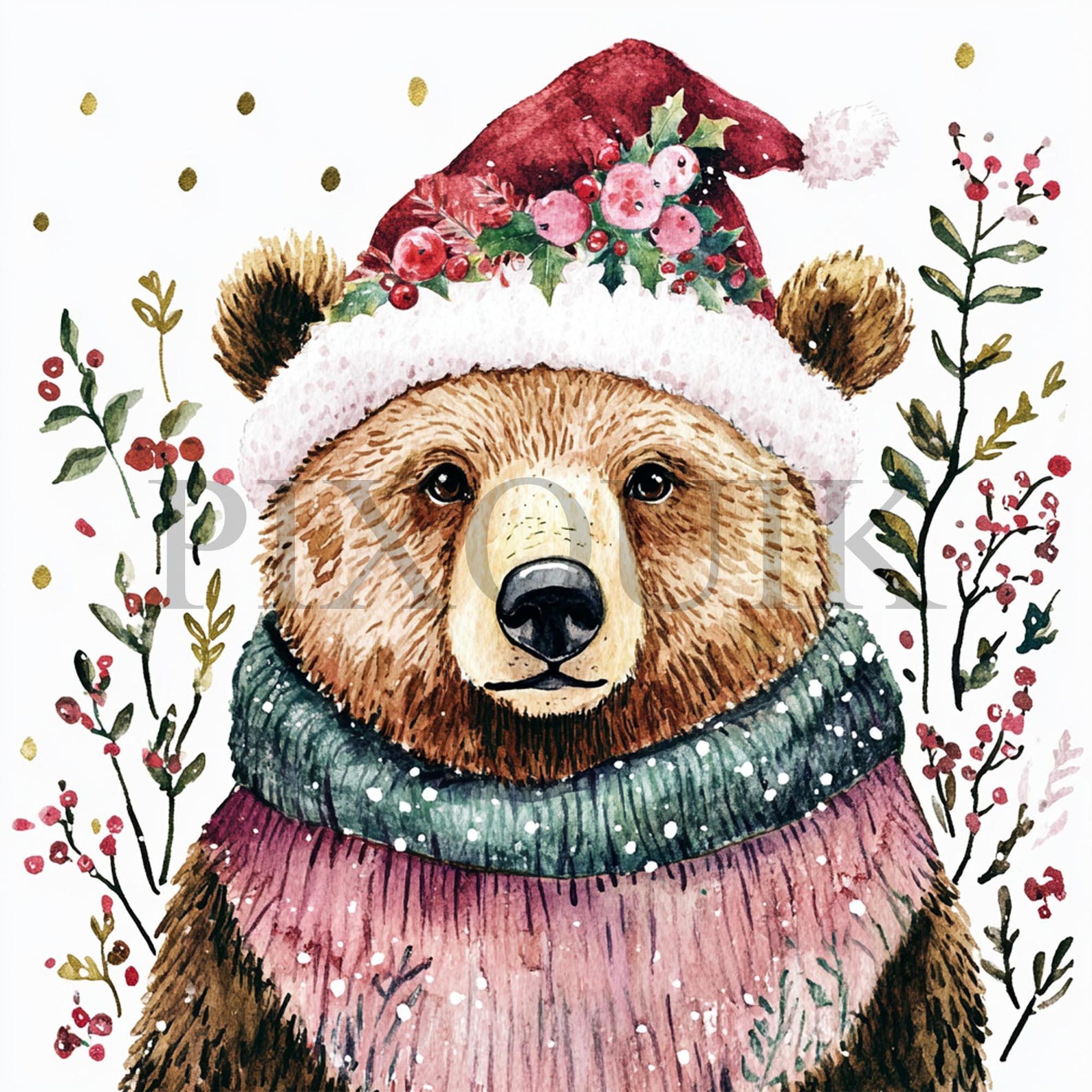 Watercolor Christmas Bear Clipart: Holiday Animal Art (JPG & PNG) - Etsy
