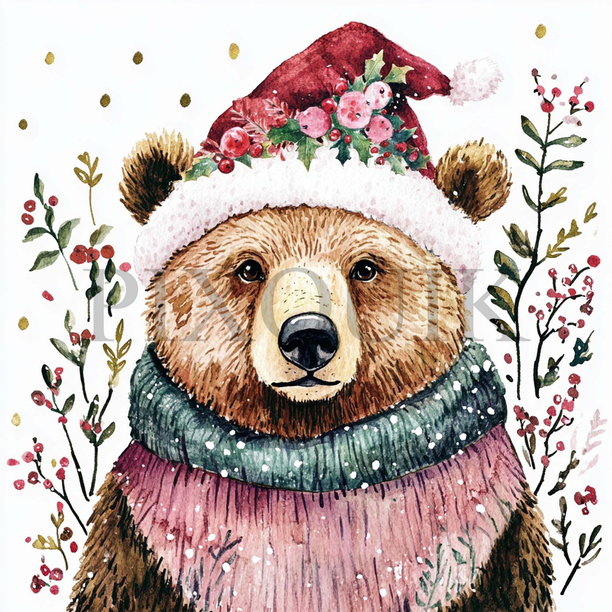 Watercolor Christmas Bear Clipart: Holiday Animal Art (JPG & PNG) - Etsy
