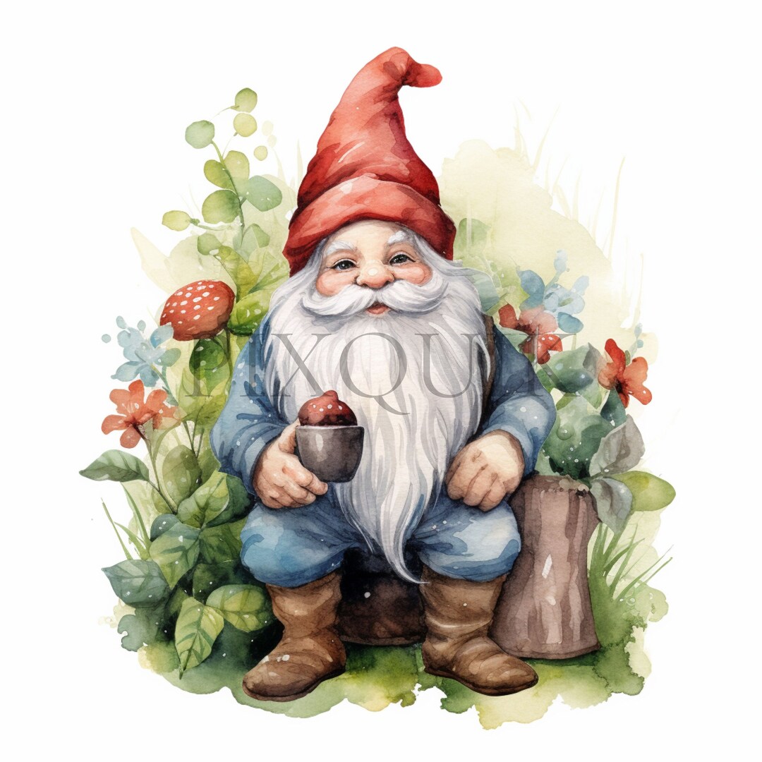 Watercolor Garden Gnome Clipart | Spring Illustration (digital Download ...
