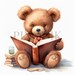 Teddy Bear Reading Clipart | High-quality Jpgs, Commercial Use (digital ...