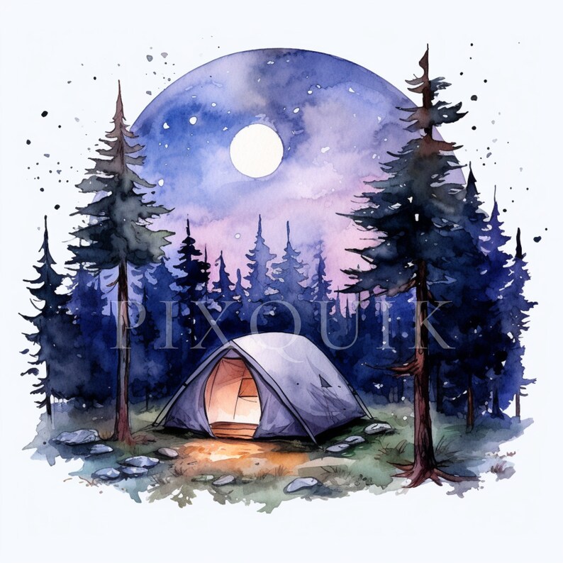 Watercolor Camping Clipart 12 High Quality Jpgs Digital Download Camper ...