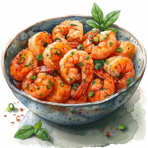 Watercolor Fried Shrimp Clipart | Food Illustration (digital Download ...