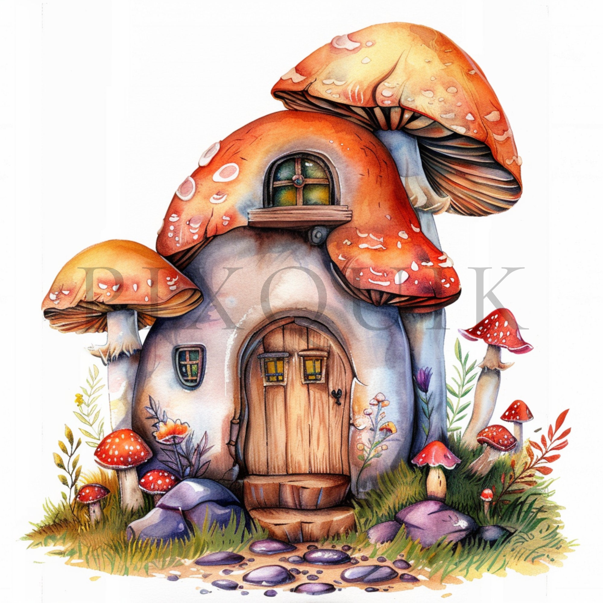 Mushroom House Clipart 10 High Quality Jpgs Digital Download Mushroom ...