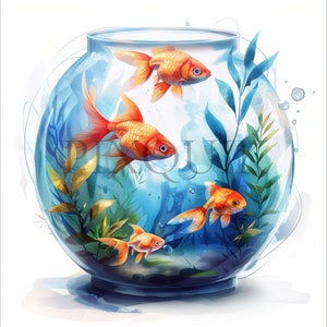 Watercolor Fish Bowl Clipart | 10 High Quality Jpgs | Fish Clipart ...