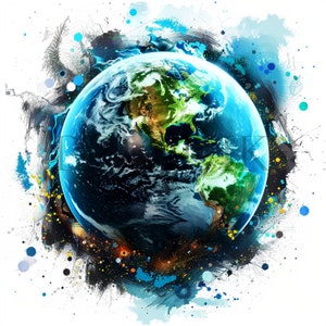 Watercolor Earth Clipart | Planet Illustration, Global Art (jpgs) - Etsy