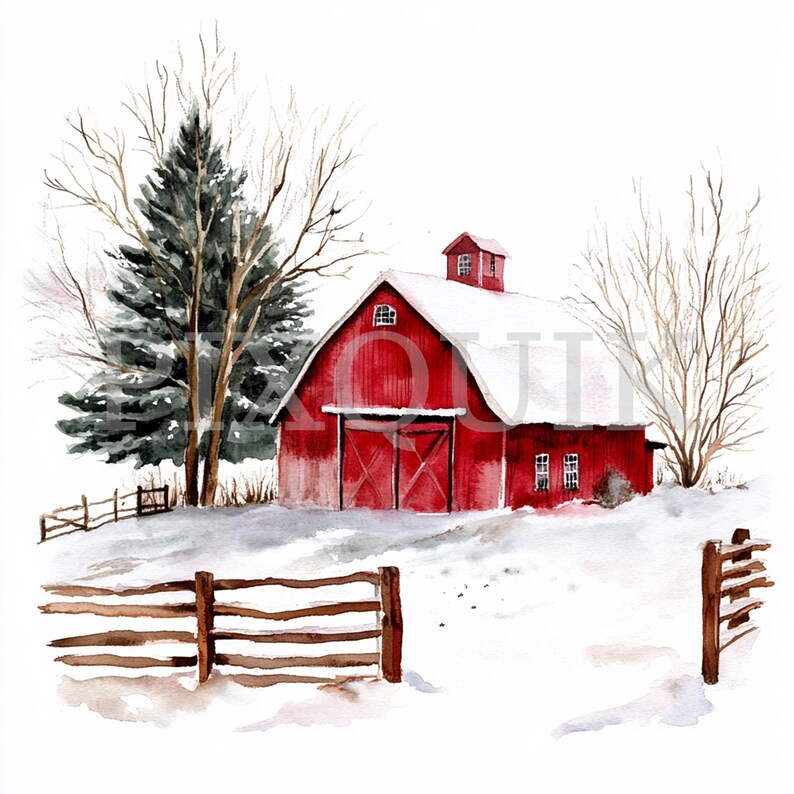 Watercolor Christmas Barn Clipart | Farmhouse Holiday Art (digital ...