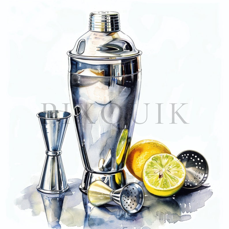 Watercolor Cocktail Shaker Clipart 10 High Quality Jpgs Digital ...