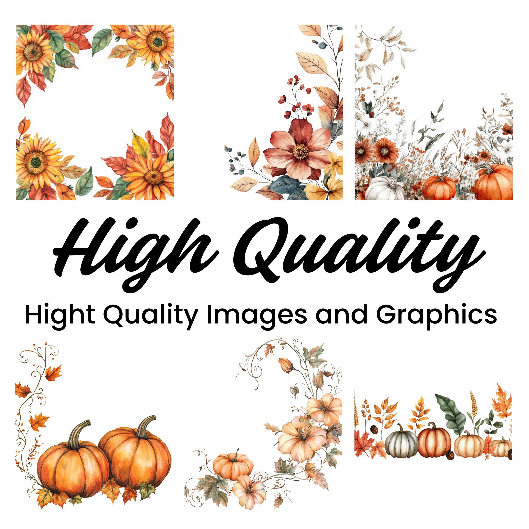Autumn Watercolor Clipart: Fall Leaves & Pumpkin Borders (106+ JPG ...