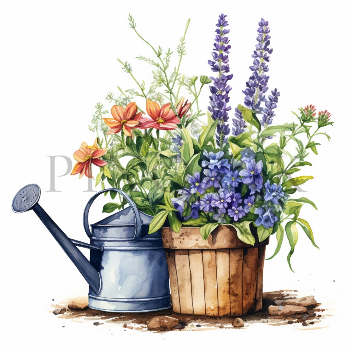 Watercolor Garden Clipart | Spring Flowers, Watering Can (digital ...