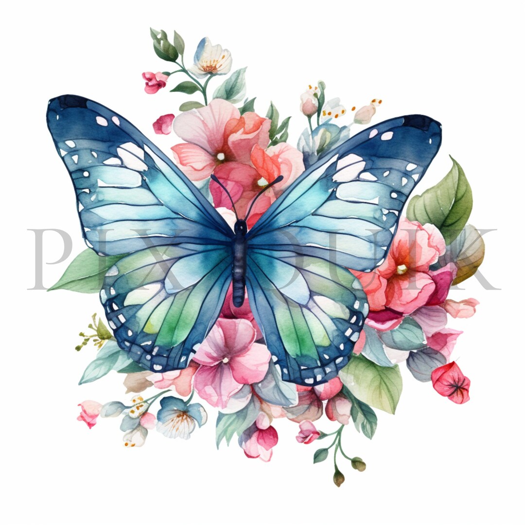Floral Watercolor Butterfly Clipart - 10 High Quality Jpgs | Printable ...