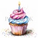 Watercolor Birthday Cupcake Clipart 1 10 High Quality Jpgs Digital ...