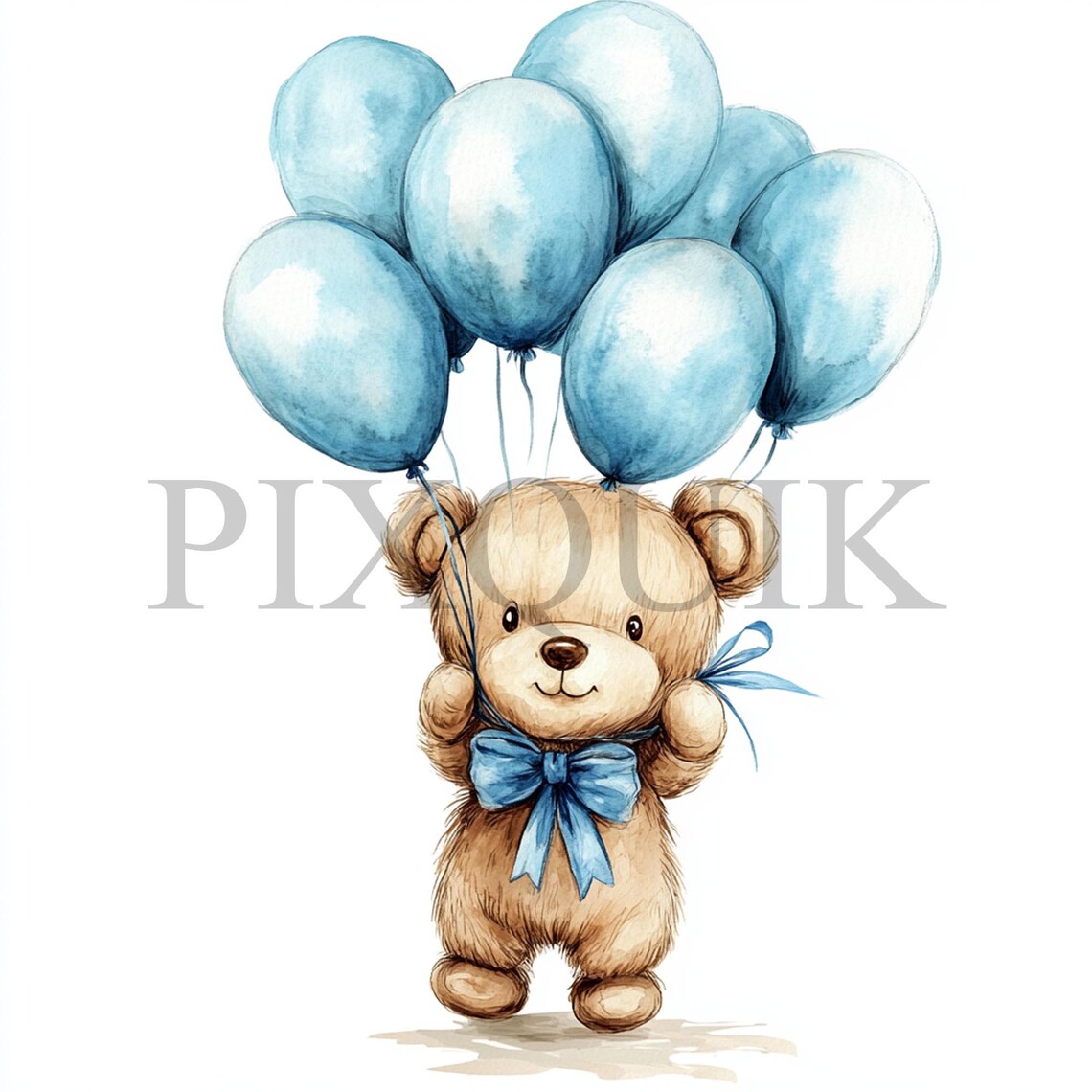 Watercolor Teddy Bear Clipart | Blue Balloons, Card Making (JPG Files ...
