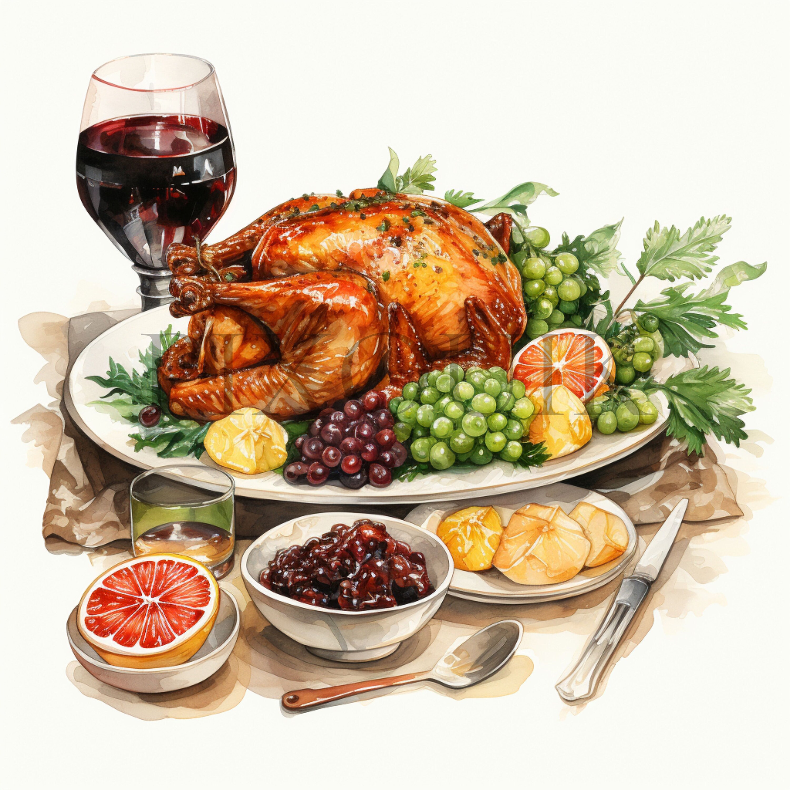 Christmas Dinner Clipart | Holiday Food Illustrations (digital Download ...