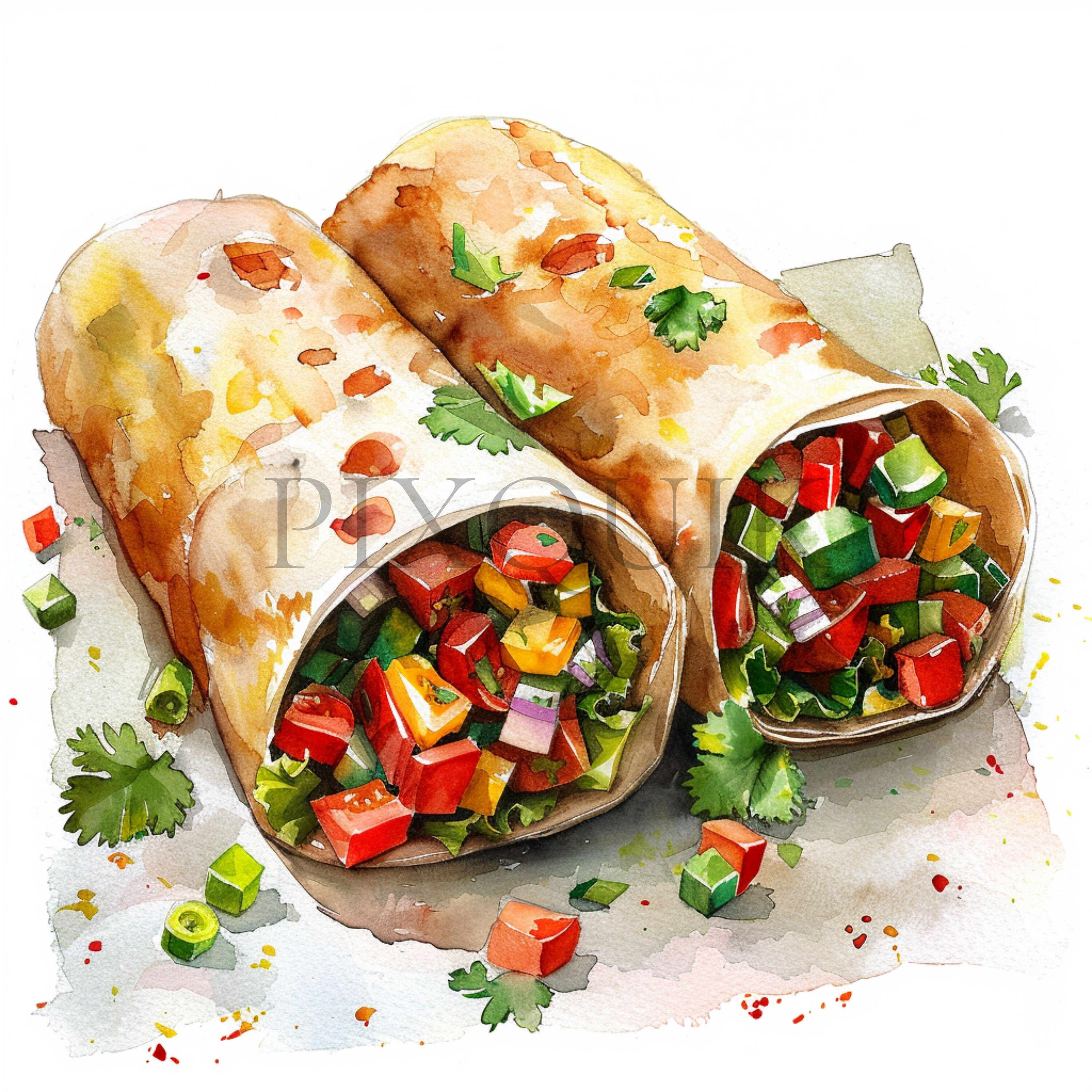 Watercolor Burrito Clipart | Food Illustration (instant Download) - Etsy