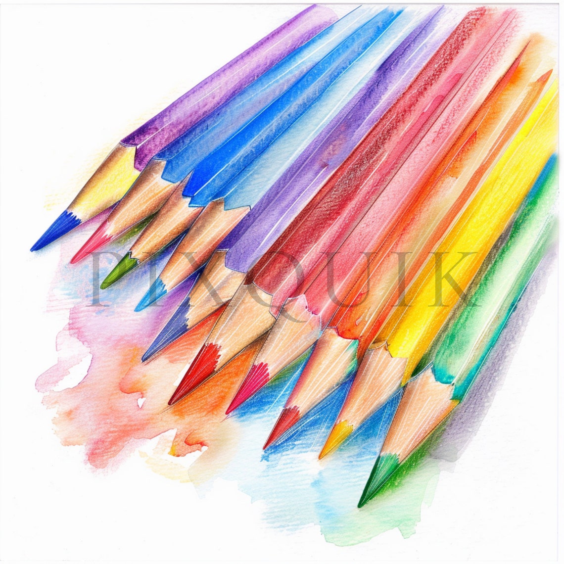 Watercolor Pencil Clipart | Colorful Stationery Art (digital Download ...