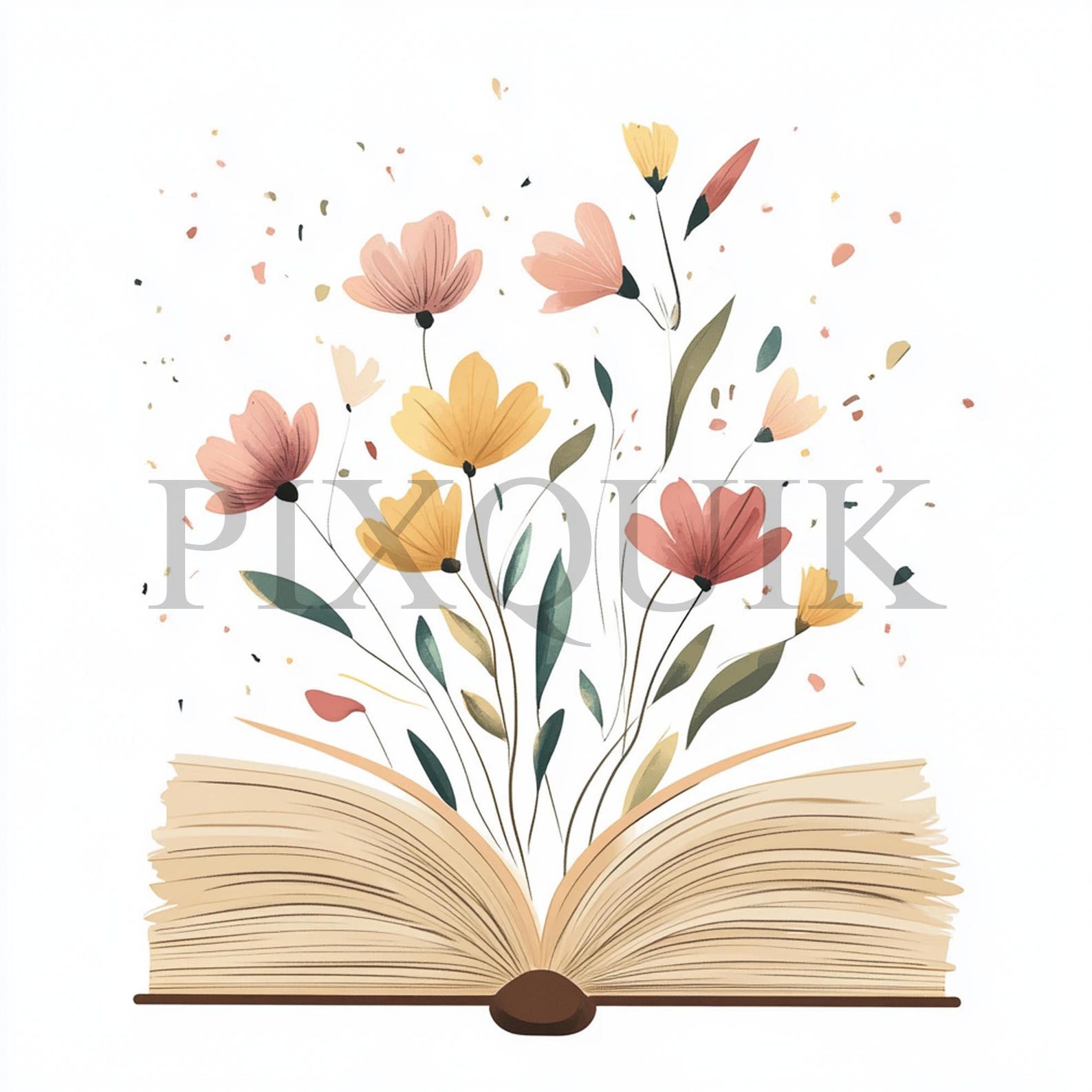 Floral Open Book Clipart: Vintage Watercolor Illustration (JPG & PNG ...