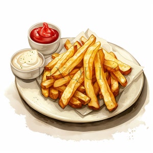 Watercolor French Fries Clipart | Food Illustration (JPG, Commercial ...