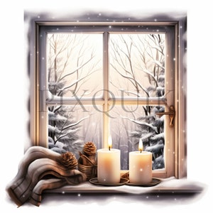 Snowy Window Clipart | 10 High Quality JPG | Winter Illustration | Cozy ...