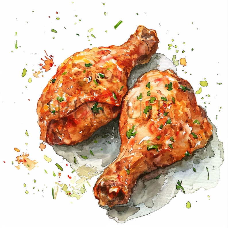 Watercolor Fried Chicken Clipart 10 High Quality Jpgs Fried Chicken ...