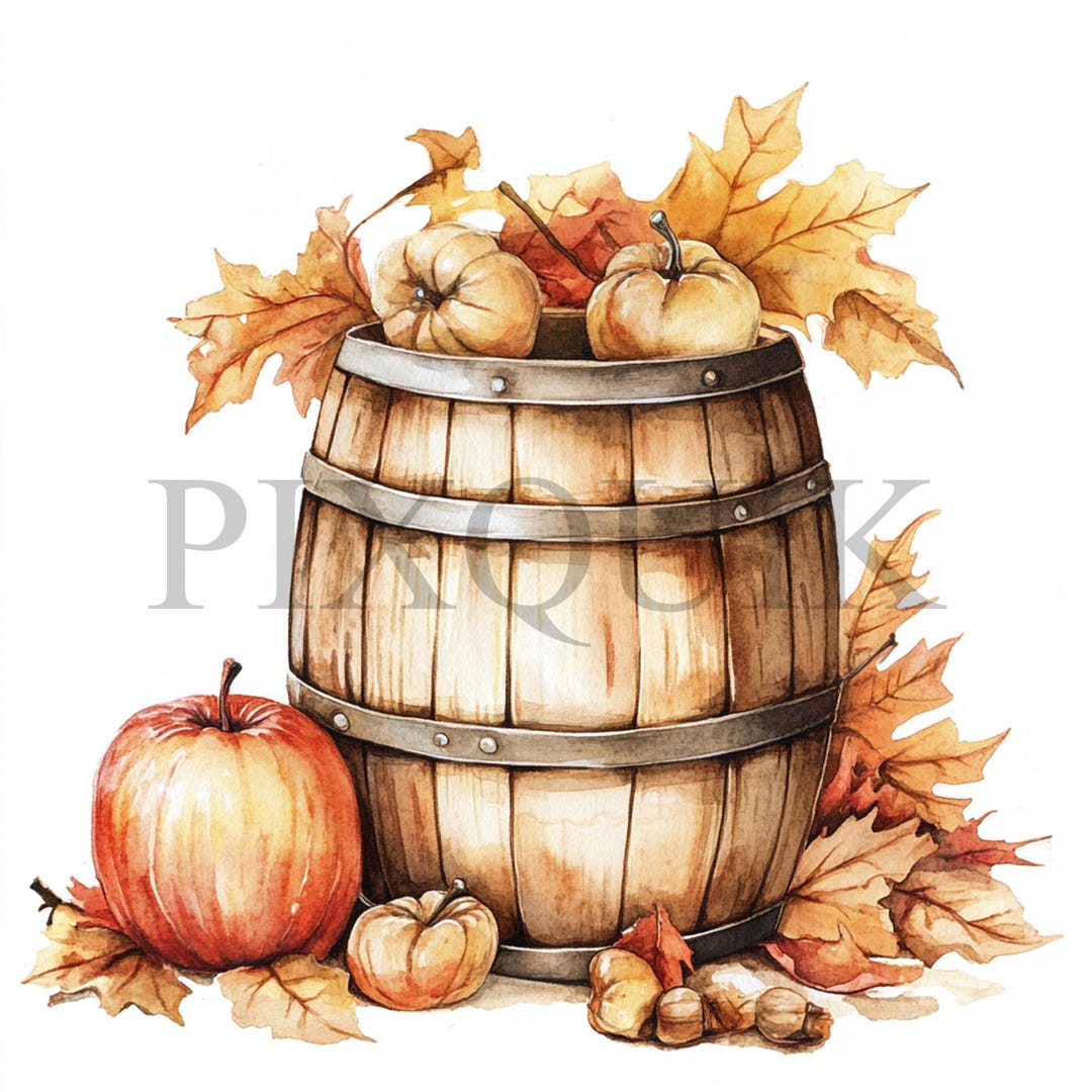 Watercolor Apple Cider Barrel Clipart: Autumn Decor (JPG & PNG) - Etsy