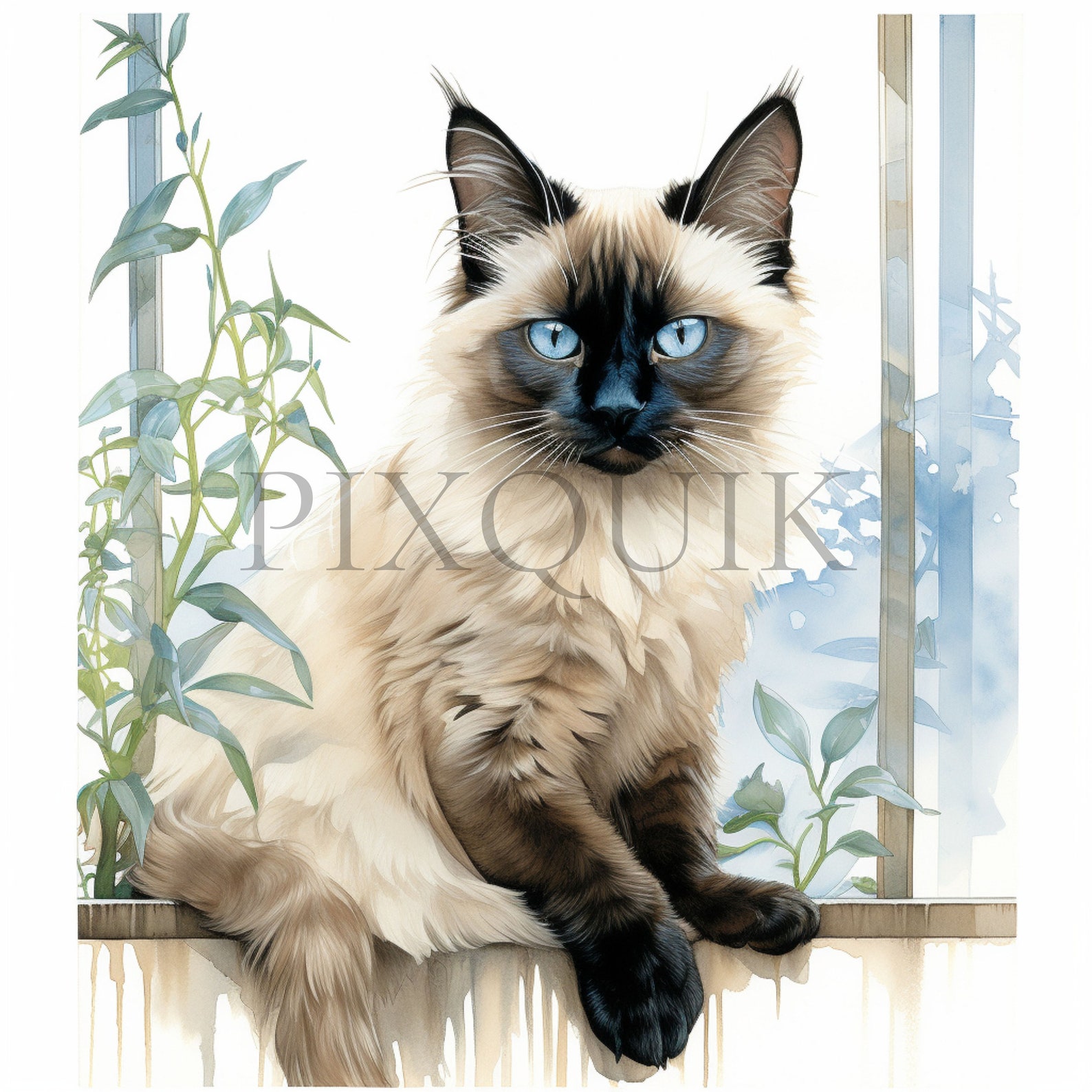 Siamese Cat Watercolor Clipart | Printable Kitten Art (digital Download ...