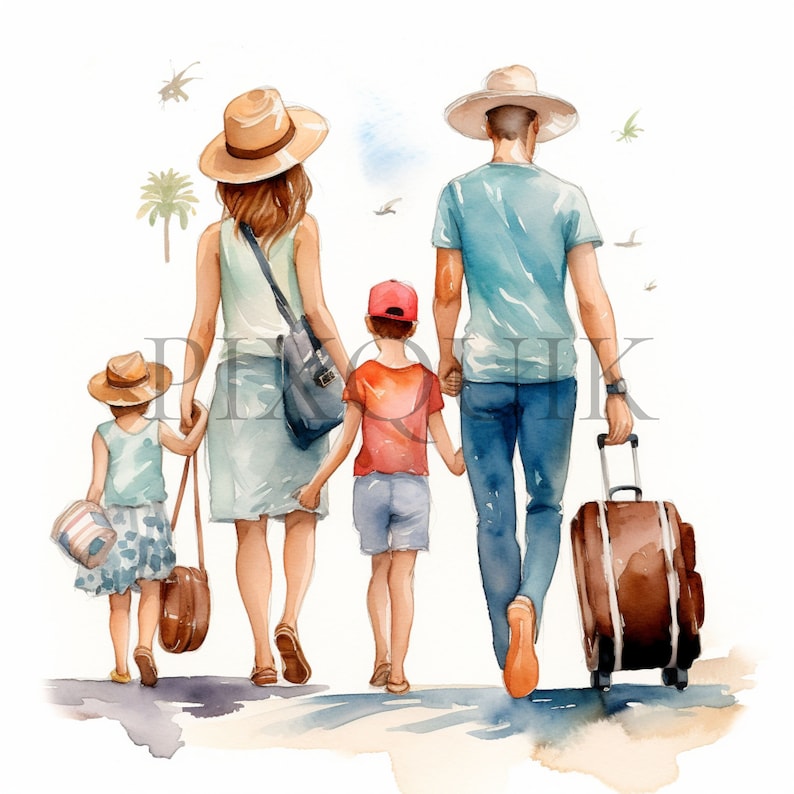 Family Travel Clipart | Watercolor Vacation Art (digital Download) - Etsy