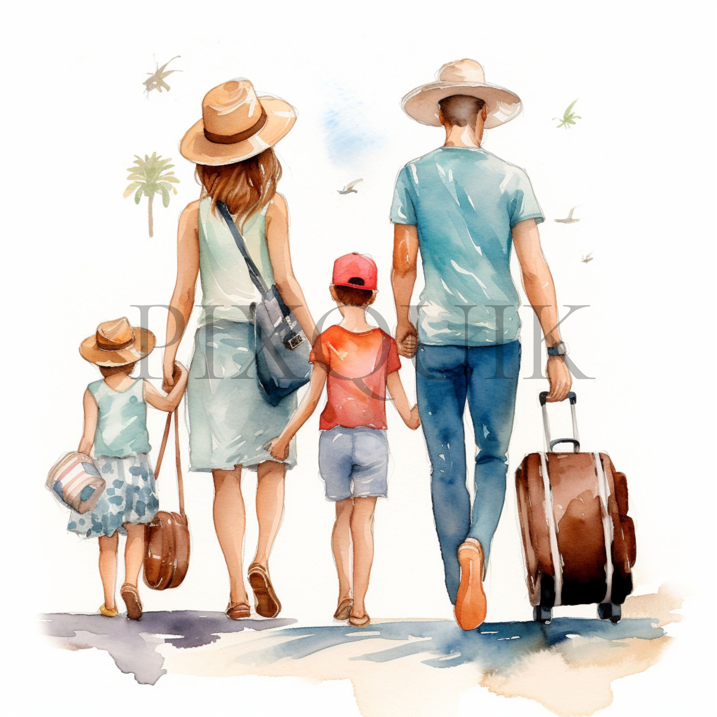 Family Travel Clipart | Watercolor Vacation Art (digital Download) - Etsy