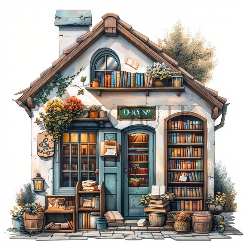 Watercolor Cute Bookstore Clipart 10 High Quality Jpgs Book Lover ...