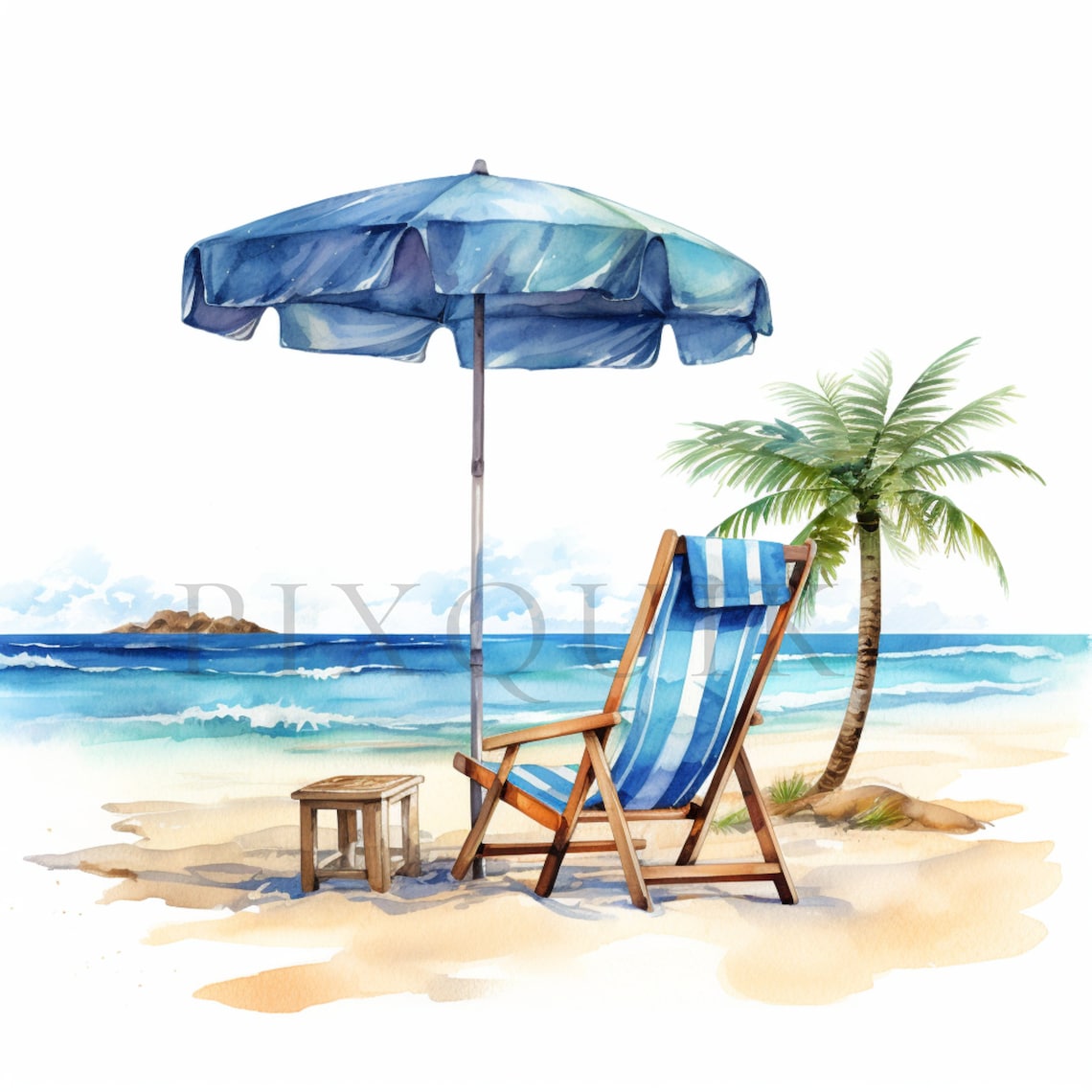 Beach Watercolor Clipart 10 High Quality Jpgs Digital Download Beach ...