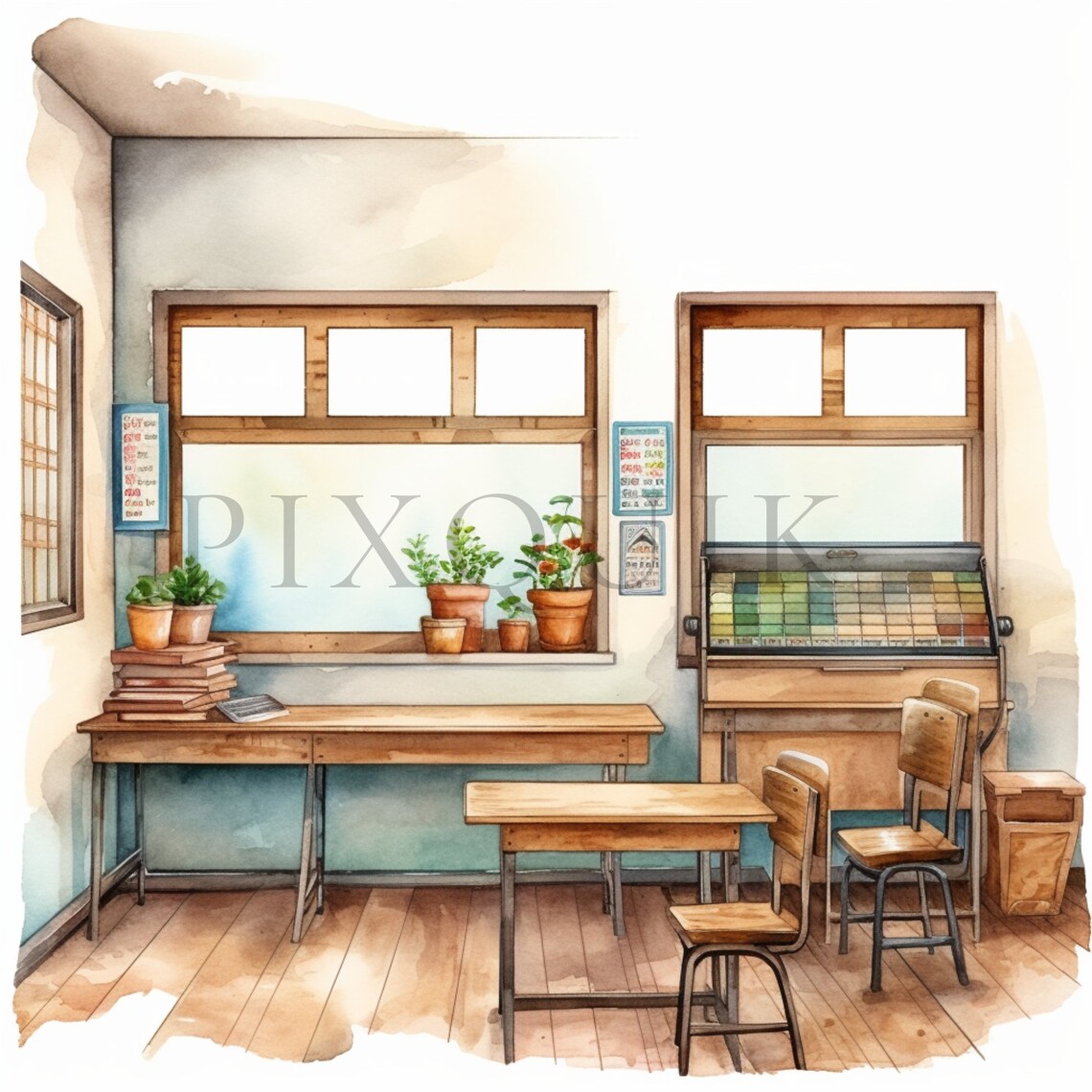 Watercolor Classroom Clipart 10 High Quality Jpgs Digital Download Back ...