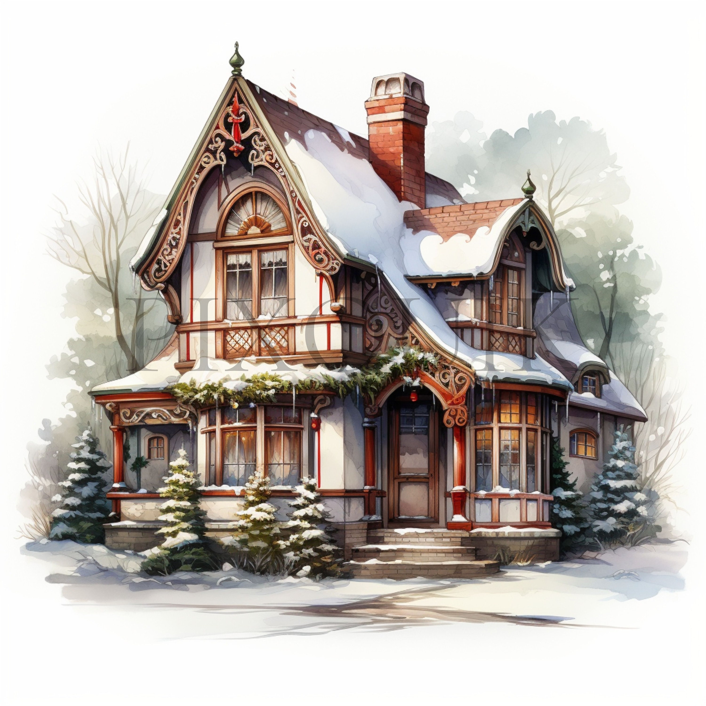 Holiday House Clipart | 10 High Quality Jpg's | Digital Download ...