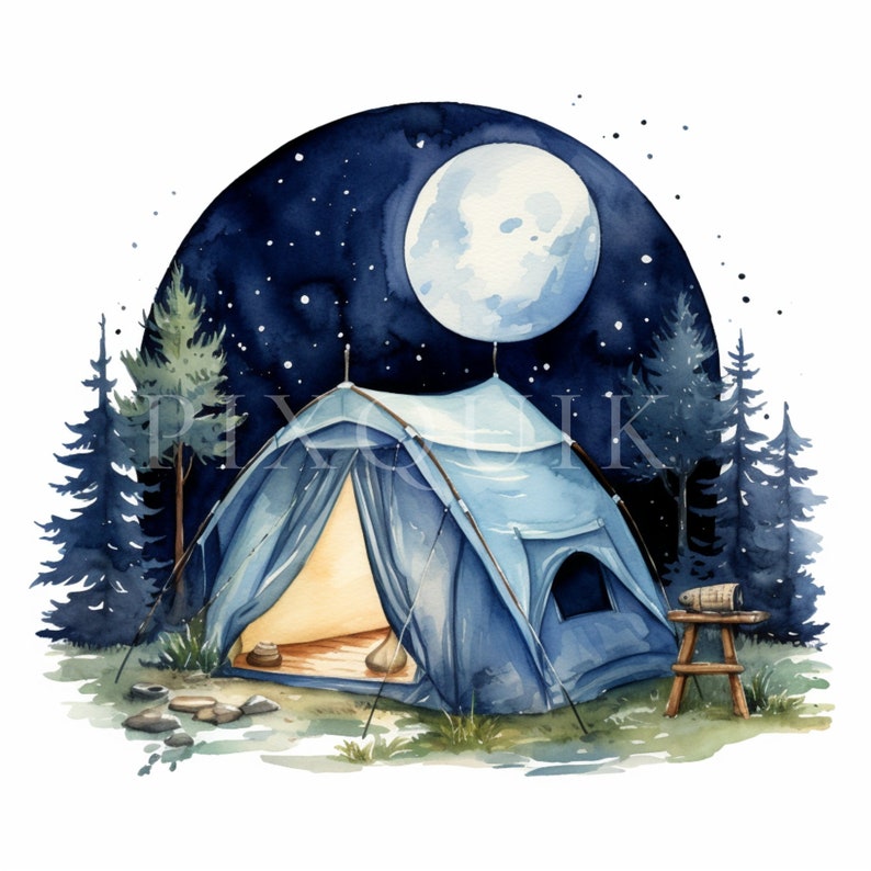 Watercolor Camping Clipart | Boho Camper Art, Junk Journals (digital ...