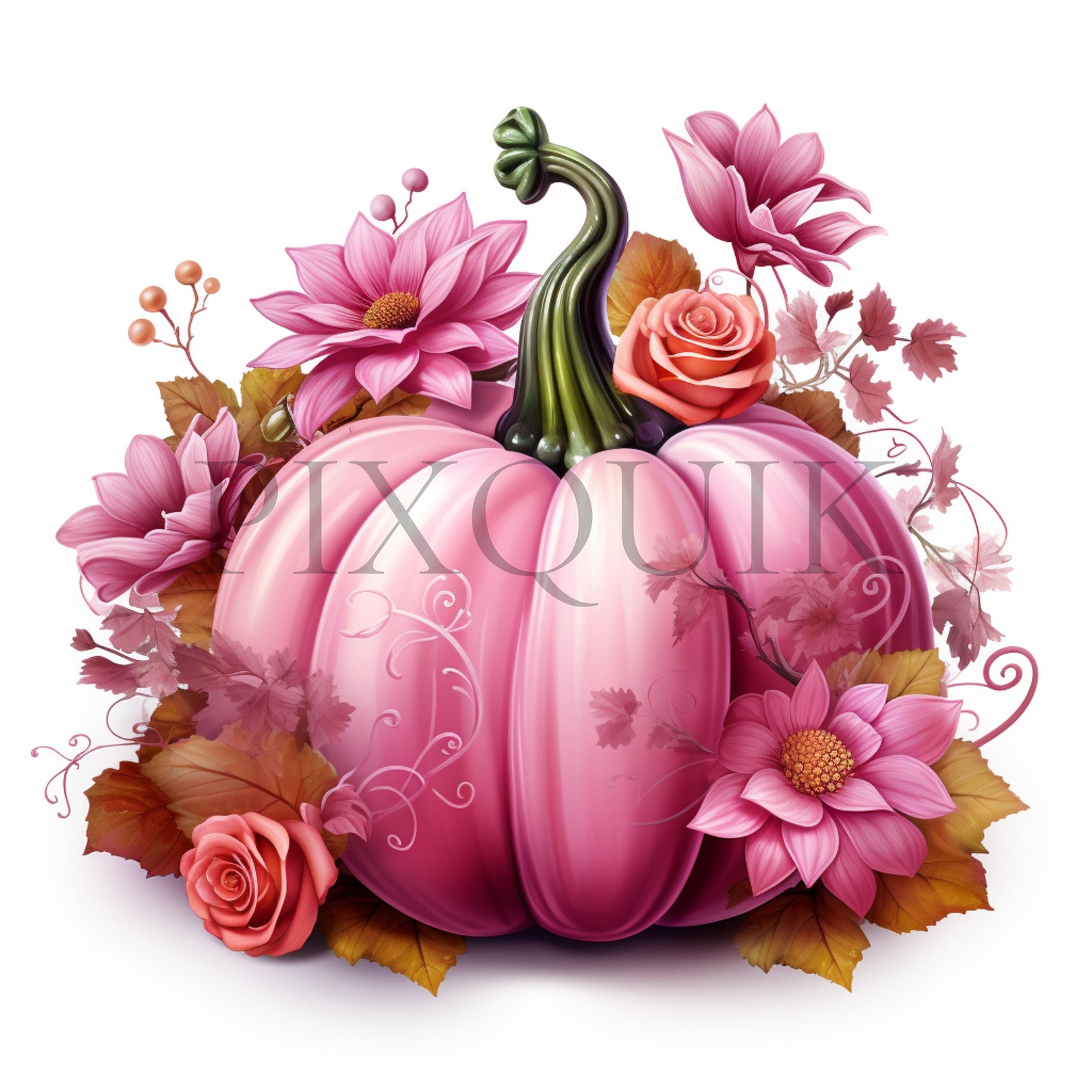 Pink Pumpkin Clipart | Floral Autumn Vector (digital Download) - Etsy