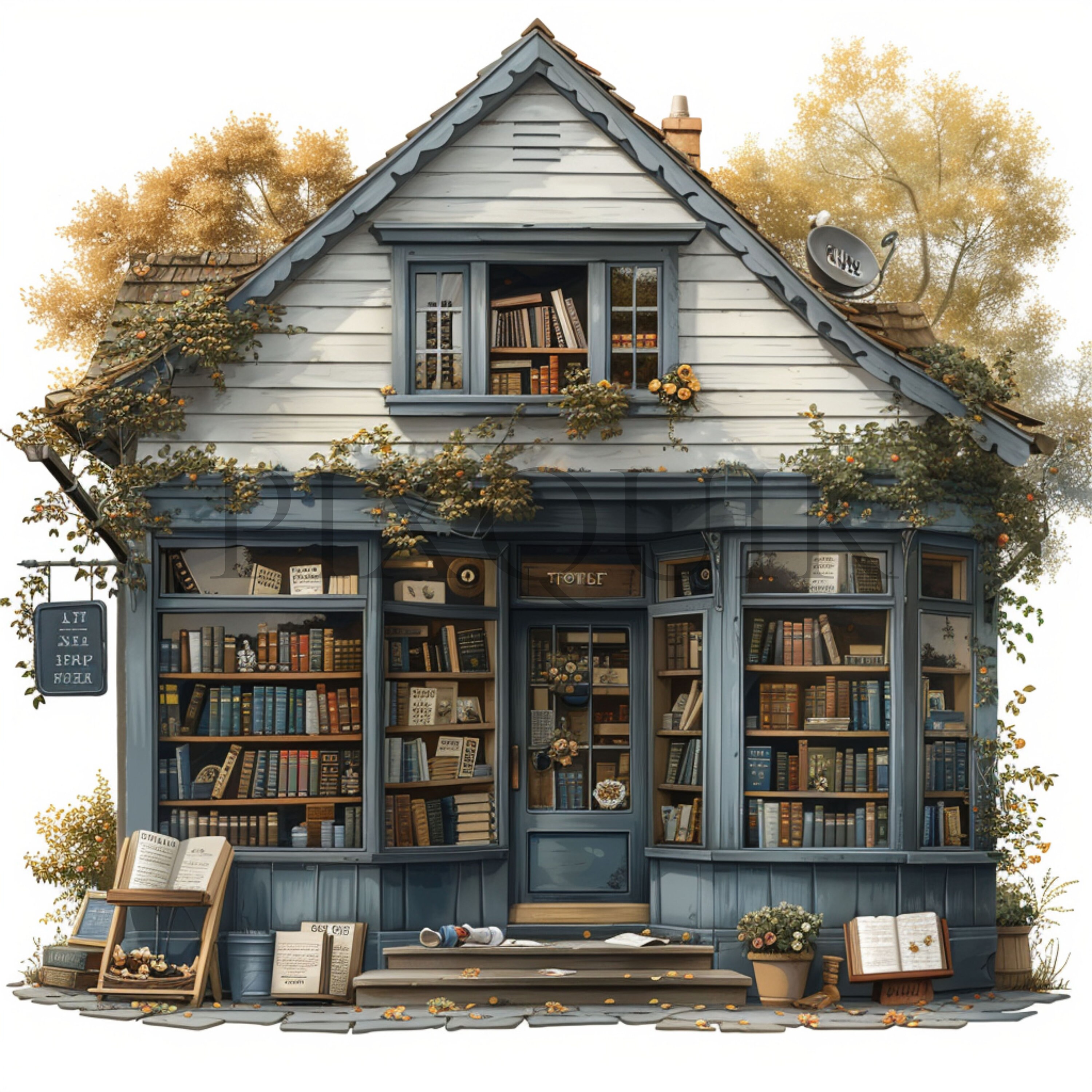 Watercolor Cute Bookstore Clipart 10 High Quality Jpgs Book Lover ...